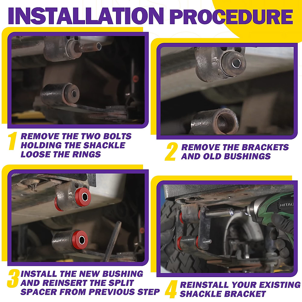 Club Car DS Front & Rear Leaf Spring Bushing Kit, Golf Cart Leaf Spring Polyurethane Bushing and Sleeves for 1981-Up DS, Upgraded Red GolfCart Suspension Shackle Parts OE Replaces 1012303 1015583