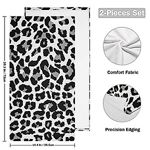 Qilmy Black and White Leopard Hand Towels Ultra Soft Absorbent Fingertip Bath Towels Breathable & Comfort Hand Towels for Bathroom Hotel, Gym and Spa 28 X 14 Inch (2PCS)