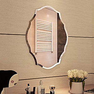KOHROS Scalloped Frameless Wall Mounted Bathroom Mirror, Emma Shaped Decorative Mirror for Living Room Bedroom Office Entrance Decor (24" W x 31" H Scalloped)