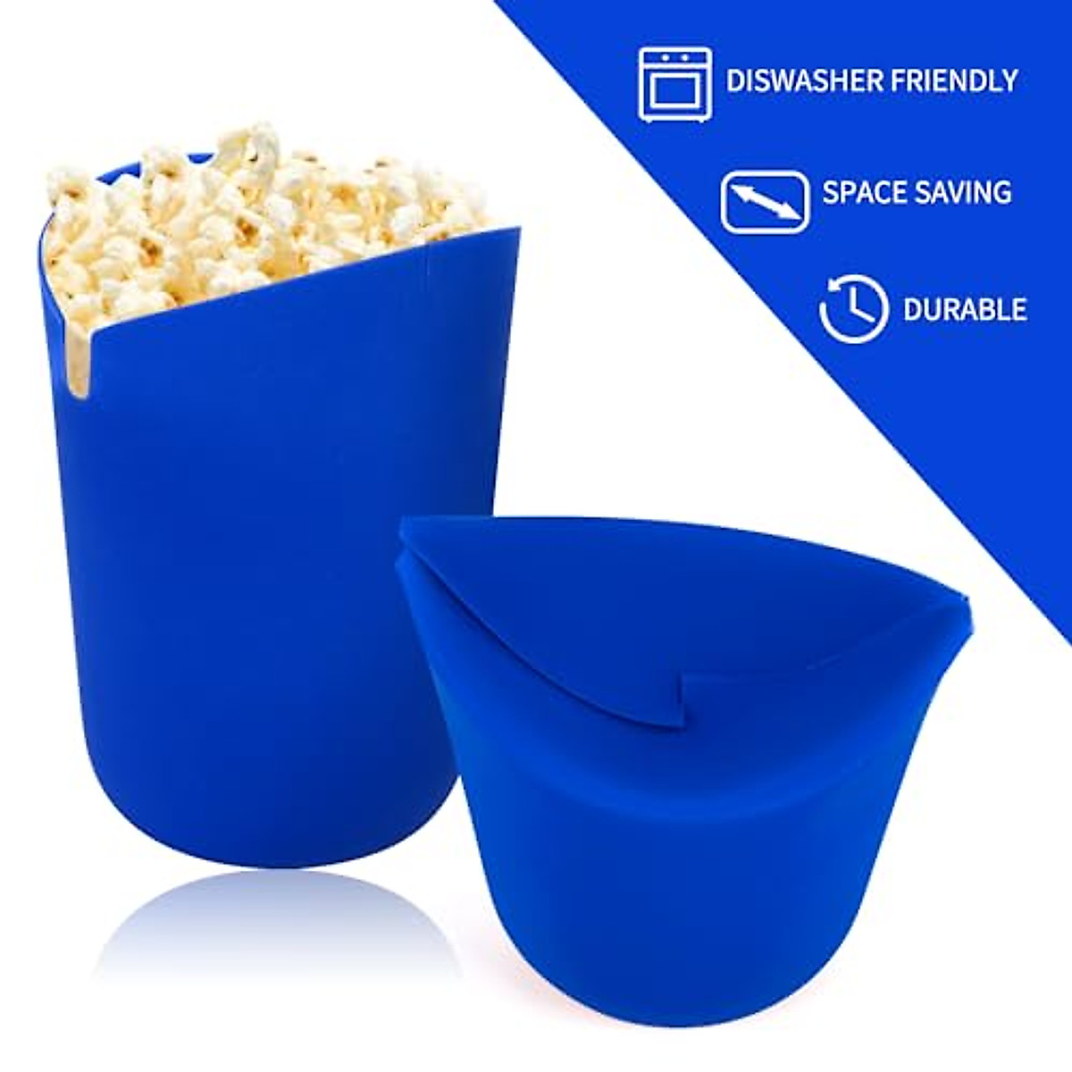 Silicone Microwave Popcorn Popper Maker Reusable Popcorn Buckets Popcorn Bowls Set Single Serve Portion For Family Kids Dishwasher Safe Red/Blue