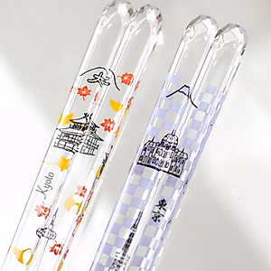 Aoba Japanese Wooden Chopsticks Reusable 2 Pairs in Gift Box Purple and Orange Dishwasher-safe (Tokyo and Kyoto) [ Made in Japan /Handcrafted ]