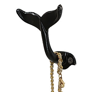 Ebros Set of 2 Cast Iron Rustic Black Coated Finish Nautical Baleen Blue Whale Tail Wall Hook Hangers Coastal Themed Wall Mount Coats Hats Keys Hooks Decor Hanging Fish Whales