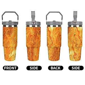 RTFGHJS Orange And Yellow Lava 30 Oz Tumbler with Handle And Flip Straw, Stainless Steel Vacuum Insulated Travel Mug, Thermal Cup for Coffee, Water, Iced Drinks, Fits Car Cup Holders (Home, Sports)