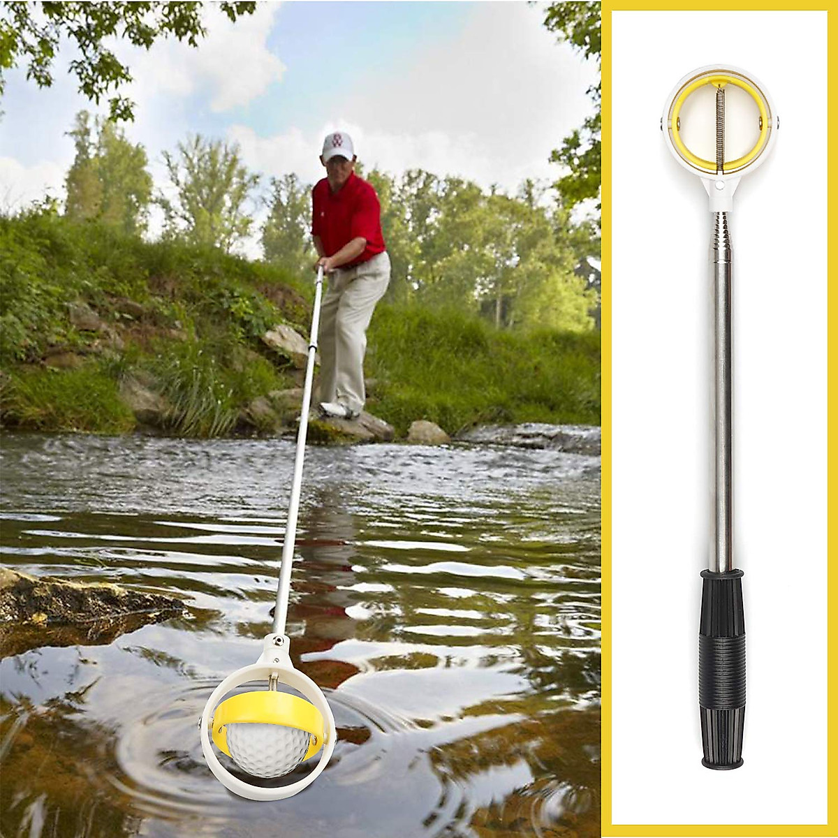 Golf Ball Retriever, Golf Ball Retriever Telescopic for Water with Spring Release-Ready Head, Ball Retriever Tool Golf with Grabber Tool, Golf Accessories Golf Gift for Men (1.3, 9ft)