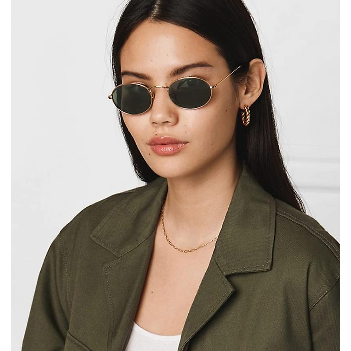 JUDOO Oval Sunglasses for Women Men Vintage 90s Metal Frame Black Glasses