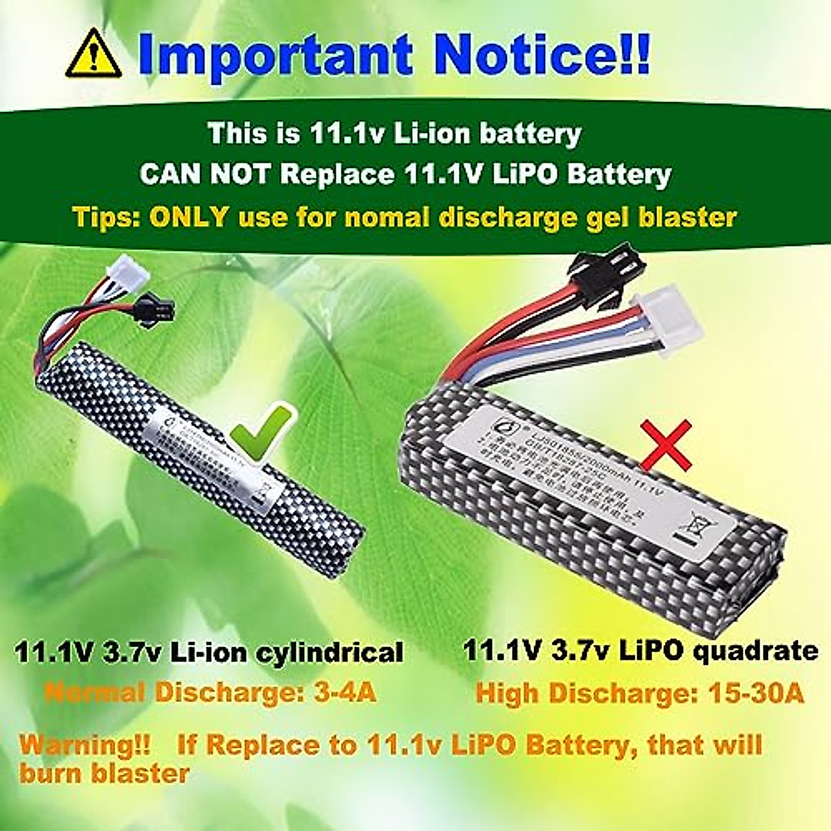 funkawa Shockli Water Bead Gel Ball Blaster 11.1V 2000mAh Rechargeable Battery with Charging Cable, Replacement Battery for Airsoft Gel Ball Blaster(1-Pack)