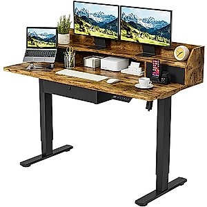 Homall Electric Standing Desk with Triple Drawers, Adjustable Height Stand Up Desk, 55 x 24 Inch Table with Storage Shelf, Sit Stand Home Office Desk with Splice Board (Rustic Brown)