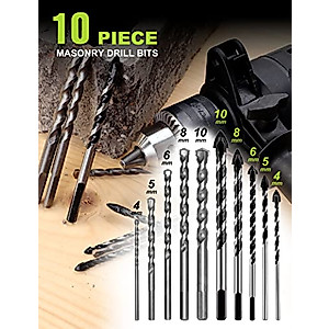 COMOWARE Hammer Drills for Concrete, 1/2 In. Corded Drill, Hammer Drill, Variable Speed 0-3000RPM, Max 48000BPM, Hammer & Drill 2-in-1 Concrete Drill, 6.5 Amp Power Hammer Drills with 10 Masonry Bits