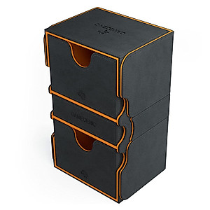 GameGenic Stronghold 200+ XL Convertible Deck Box | Double-Sleeved Card Storage | Card Game Protector | Nexofyber Surface | Holds up to 200 Cards | Black and Orange Color (GGS20071ML)