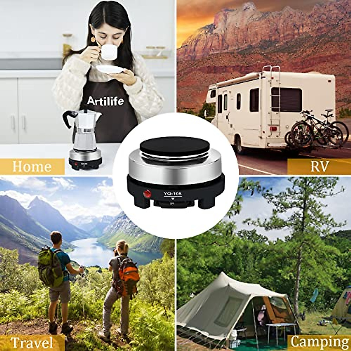 Artilife 500W Small Electric Hot Plate, Multi-Function Portable Stove Kitchen Cooktop Electric Heater for Home 110V