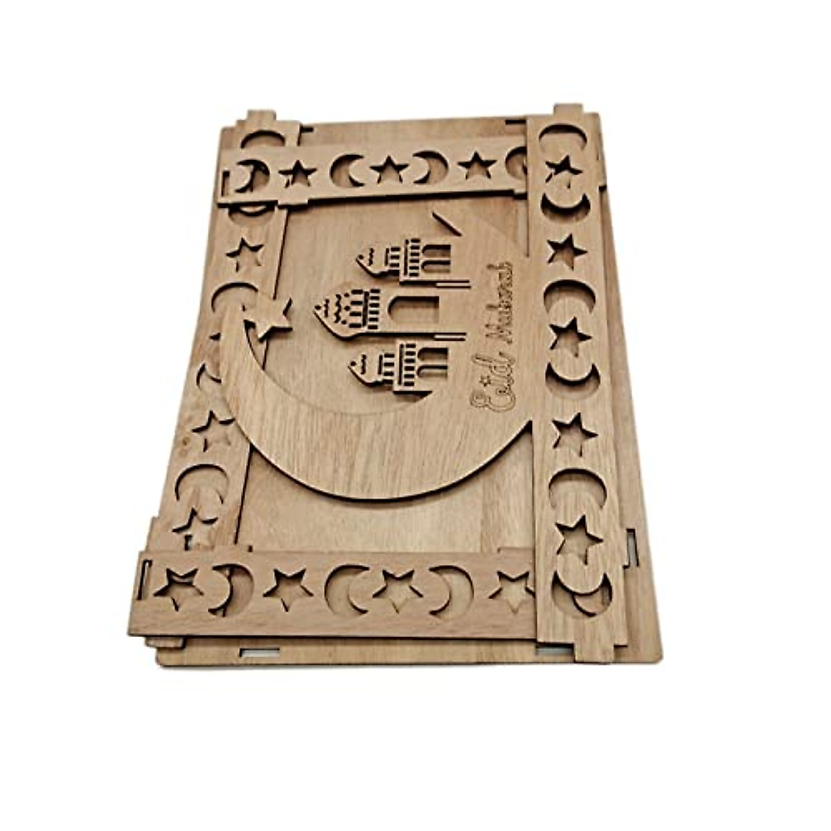 Likense Ramadan Wood Tray, Artistic Eid Mubarak Party Serving Display Decoration, Large Capacity Food Serving Tableware Tray Tabletop Decor for Table, Dessert Tray, Ramadan Serving Plate