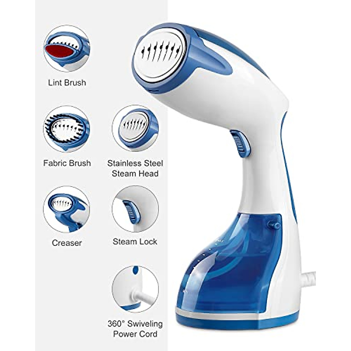 Steamer for Clothes, 1200 Watts Portable Handheld Garment Fabric Wrinkles Remover, Auto-Off, 30-Second Fast Heat-up, 260ml Large Detachable Water Tank