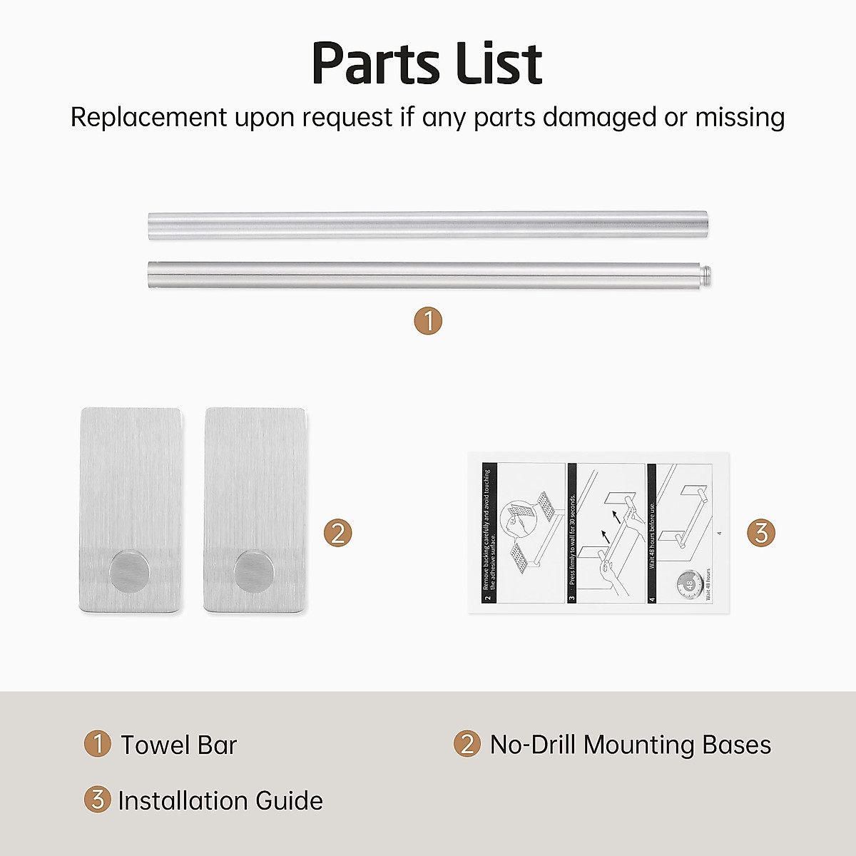 KES Adhesive Towel Bar 20-Inch Bathroom Towel Holder No Drill Stick on Towel Hanger Contemporary Style Wall Mount SUS 304 Stainless Steel Brushed Finish, A7000S50B-2