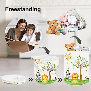 Clastyle 63L Large Jungle Animal Tree Kid Laundry Hamper with Handle Boy Girl Bedroom Bathroom Nursery Collapsible Clothes Toy Storage Basket with Lid