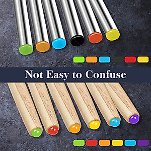 12 Pcs 9.6 Inch Cheese Fondue Forks, Smores Sticks with Color Coding, 6pcs Stainless Steel and 6pcs Wooden Handle for Roast Meat Chocolate Fountain