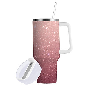 Rose Gold Glitter Sparkle 40 oz Tumbler with Handle and Straw Lid, Sequins Insulated Coffee Cup Reusable Stainless Steel Water Bottle Travel Mug Cupholder Friendly,Gifts for Women Men