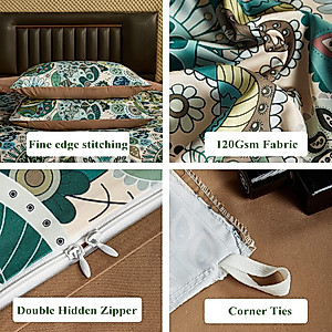 CinYana Paisley Floral Duvet Cover King Vintage Style Duvet Cover Set 5 PCS Boho Bedding Set Green Duvet Cover Set(Green,King/California King)