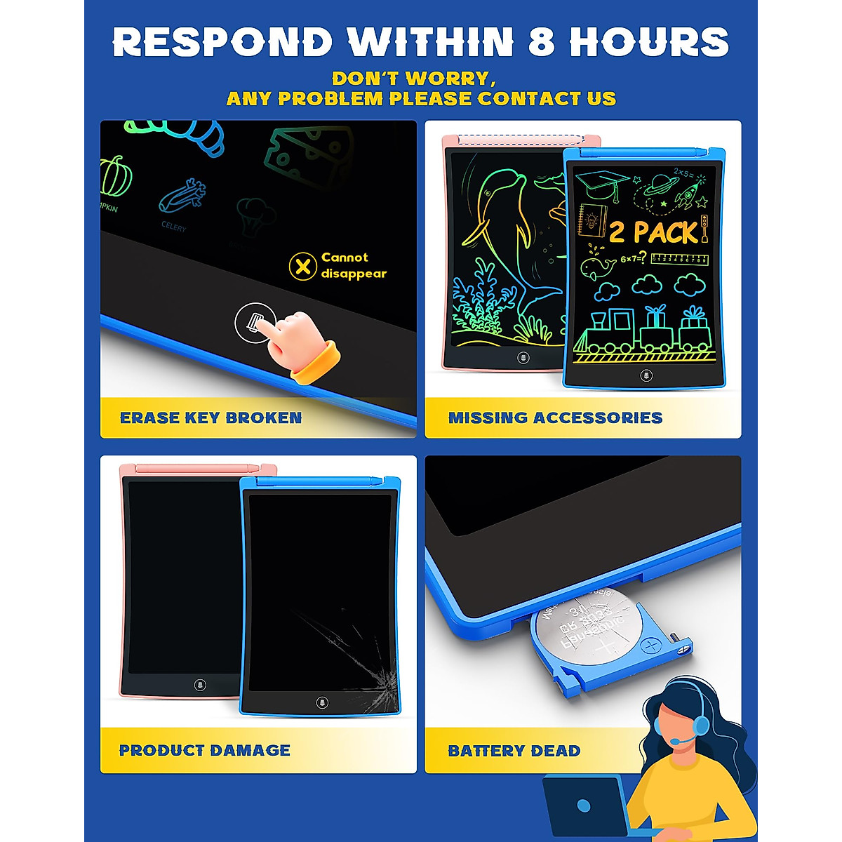 bravokids 2 Pack LCD Writing Tablet with Stylus, 8.5 inch Colorful Doodle Board Drawing Pad for Kids, Travel Games Activity Learning Toys, Birthday Gift for Age 3 4 5 6 7 8 Year Old Boys Girls