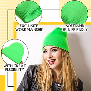 JenPen Neon Beanie Hat Slouchy Beanie Cap Unisex Knitted Winter Hat Ski Plain Beanie Cap for Men and Women (4 Pieces), Green, Yellow, Orange and Pink, One Size