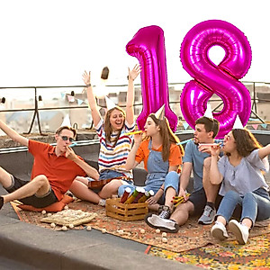 Giant 40 Inch Hot Pink 18 Balloon Numbers Happy 18th Birthday Decorations for Girls Huge 18 or 81 Foil Mylar Helium Number Balloons Dark Pink 81 Number Balloons Wedding Anniversary Party Supplies