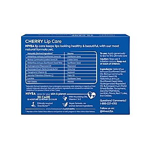 NIVEA Cherry Lip Care, Tinted Lip Balm Pack with Shea Butter, Nourishing Oils and Vitamin C & E, 3-in-1 Moisture, Repair and Color, 0.17 Oz Stick, Pack of 4