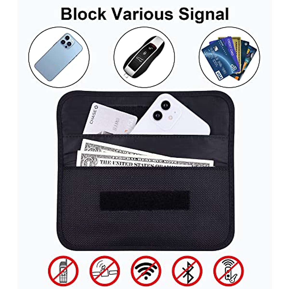 Wisdompro Faraday Bag, RFID Signal Blocking Bag Shielding Cage Pouch Wallet Case for Cell Phone Privacy Protection and Car Key FOB, Anti-Tracking, Anti-Spying Case Blocker - Black
