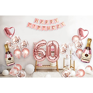 PartyForever 60th Birthday Decorations for Women Rose Gold Supplies Big Set Including Birthday Banner with 60 and Fabulous Sash for Her Sixty Bday Theme Party Decor