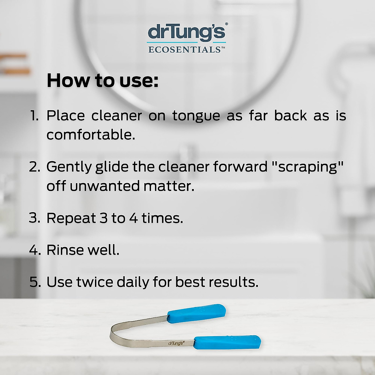 DrTung’s Stainless Steel Metal Tongue Scraper - Tongue Cleaner for Adults, Kids, Helps Freshen Breath, Easy to Use Comfort Grip Handle, Comes with Fabric Travel Pouch - 6 Pack
