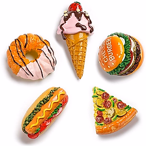 5 PCS Cute Food Refrigerator Magnets Fridge Stickers, Hamburger Doughnut Ice Cream Hot Dog Pizza Fridge Magnets for Kitchen Home Decoration Office Whiteboard Locker Magnets
