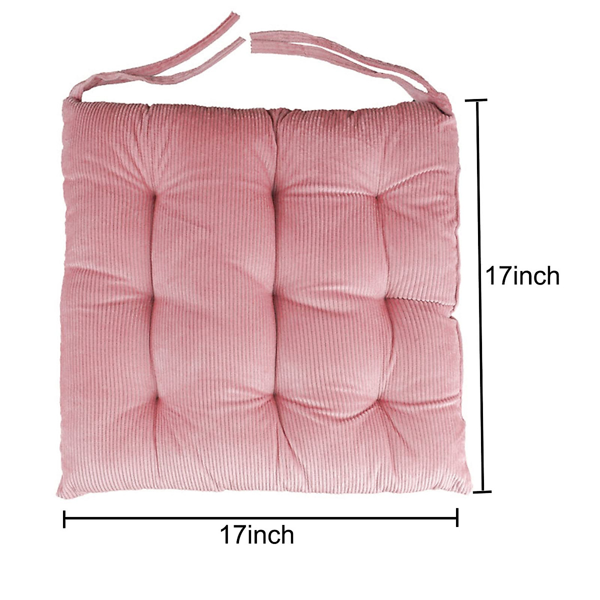 LUYAJYI Pack of 2 Square Dining Chair Cushions, 17 x 17 inch Dining Chair Cushion with Laces for Kitchen, Dining Room, Office Chairs, Indoor, Outdoor (Pink)