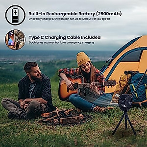 AYL Portable Fan Battery Operated, Small Stroller Fan with Lights USB Rechargeable 360° Rotate Flexible Tripod Clip On Fan, Handheld Cooling Mini Fan for Travel, Car Seat, Camping, and Bedroom (Black)