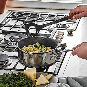 STAUB Risotto Spoon, Cooking Utensil, Perfect for Stirring and Serving Risotto, Durable BPA-Free Matte Black Silicone, Acacia Wood Handles, Safe for Nonstick Cooking Surfaces