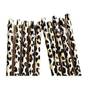 20 Individual Reusable Plastic Leopard Print Straws (9 inches)