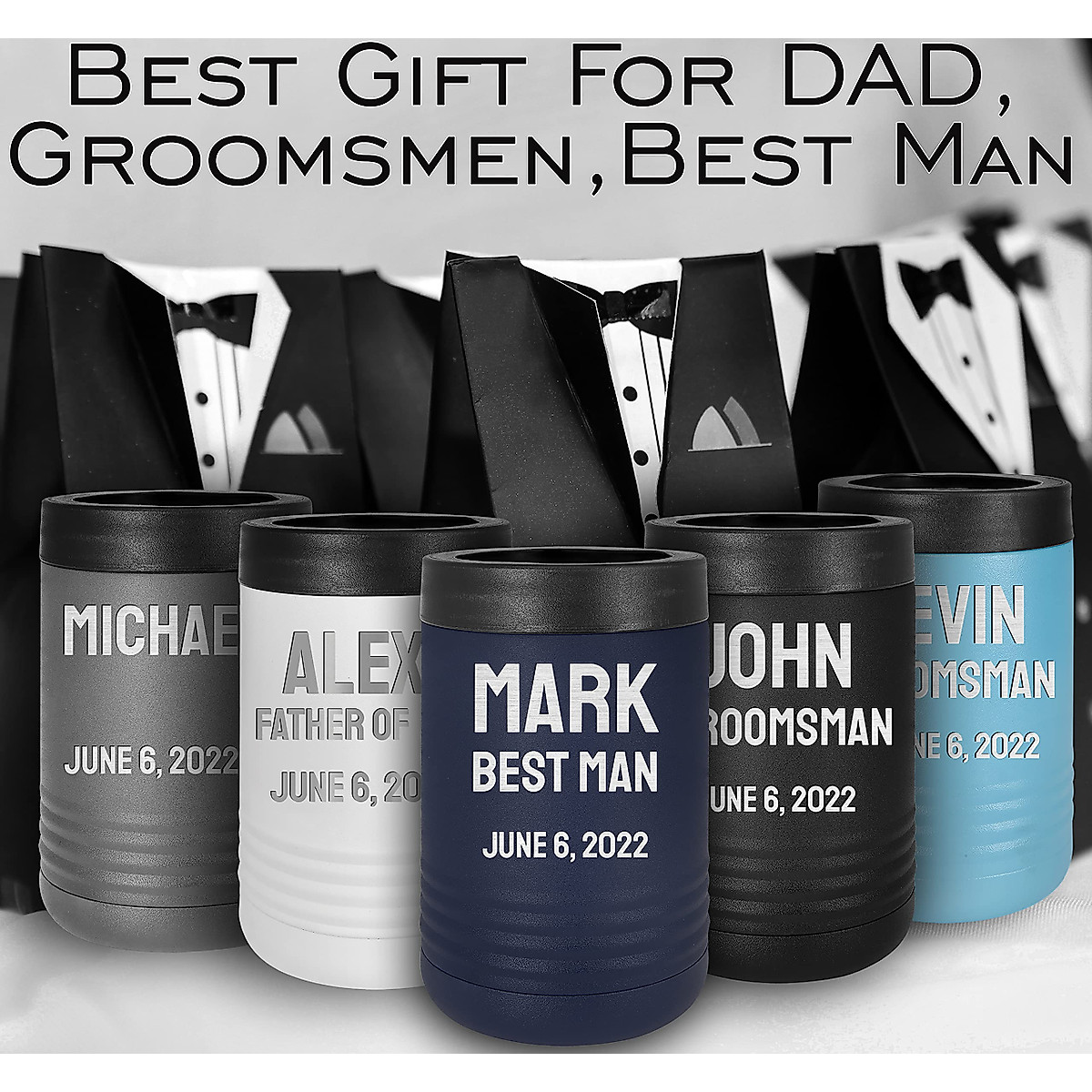 Personalized Stainless Steel Engraved Insulated Beverage Holder Customized Can Cooler with Custom Name Text – Wedding, Birthday, Corporate Gift (Black, Standard)