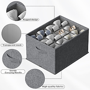 FHSQX 2 Pack Shoe Organizer for Closet,Foldable Shoe Organizer,Fits up to 24 Pairs,Storage Containers With Bottom Support for Shoes