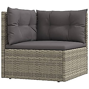 vidaXL 9-Piece Patio Lounge Set with Cushions in Gray - Durable PE (Poly) Rattan - Outdoor Furniture with Powder-Coated Steel Frame & Adjustable Seat