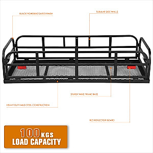 Universal 59"x24"x14" Black Mild Steel Foldable Cargo Box Luggage Carrier Basket Fits 2" Receiver