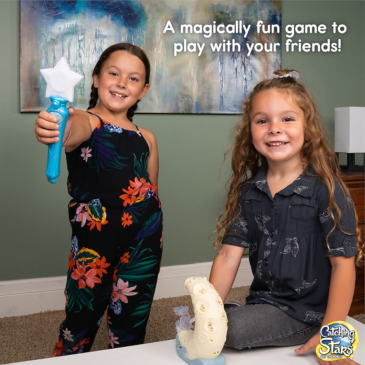 Fotorama Kids Catching Stars Deluxe Game with Two Magic Fairy Wands and Moonlight Star Projector, Perfect Slumber Party Game, Switch to Night Lamp Mode Before Falling Asleep, for Ages 5 and Up