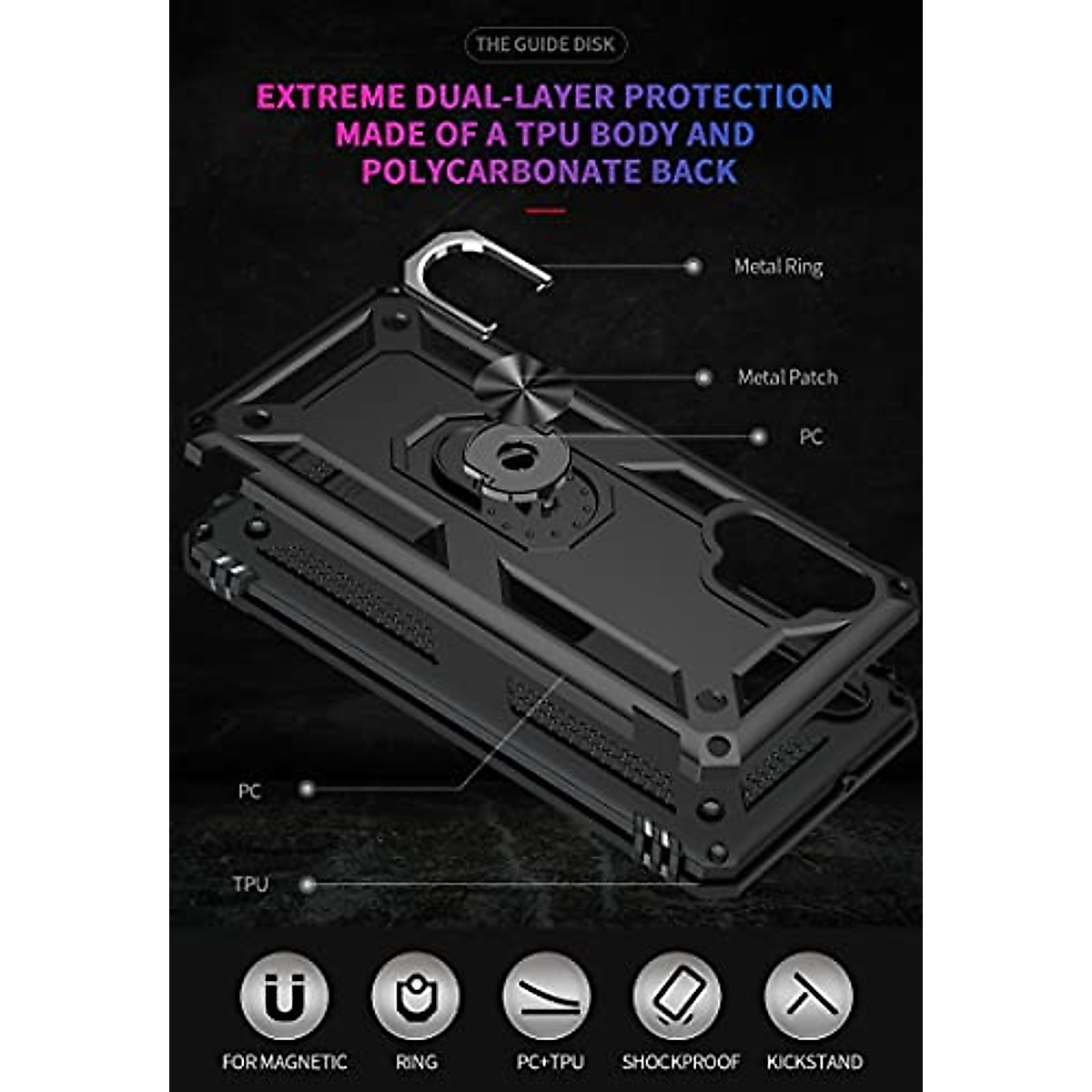 Anvzle for Samsung Galaxy A32 4G [Not Fit A32 5G] Case with [2 Pack] Tempered Glass Screen Protector, Galaxy A32 4G Heavy Duty Armor [Military-Grade] Protective, with Magnetic Ring Stand Cover (Black)