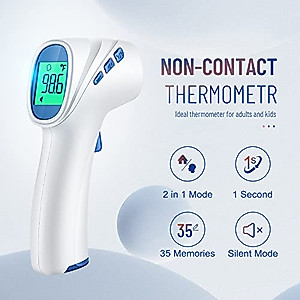 Touchless Thermometer for Adults, Digital Infrared Thermometer Gun with Fever Alarm, Forehead and Object 2 in 1 Mode, Fast Accurate Results (White)