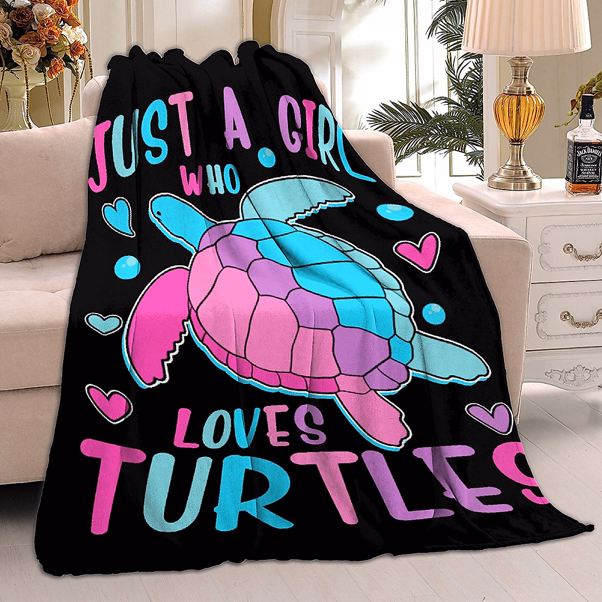 sea Turtle Blanket Just Girl Who Loves Turtles Soft Blankets and Throws Flannel Cozy Lightweight Quilt Gift Perfect for Bed Sofa Couch-50 x40 Small for Kids