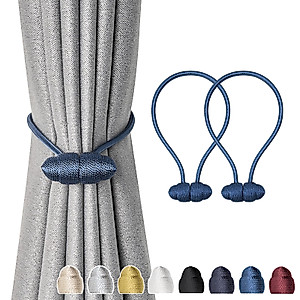 NICEEC 2 Pack Strong Magnetic Curtain Tiebacks 16 Inch Handmade Weave Rope Curtain Holdbacks 2023 Modern Elegant Decorative Curtain Drape Tie Backs for Home & Outdoor Window Drapery (Navy Blue)