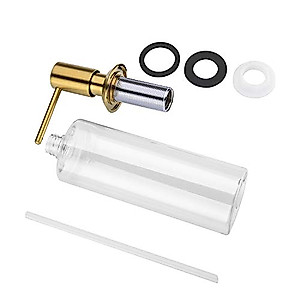 KMEINO Gold Soap Dispenser, Built in Undermount Soap Dispenser Brass Commercial, Brushed Gold Metal Pump Head Liquid Lotion Kitchen Countertop Soap Dispenser with 500ml PP Bottle