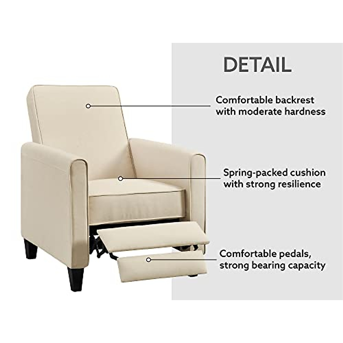 Landon Manual Pushback Recliner Chairs, Customizable Comfort in a Compact Design Reclining Chair, Small Recliners for Small Spaces with Adjustable Footrest, Linen Push Back Recliner Chair – Dark Gray