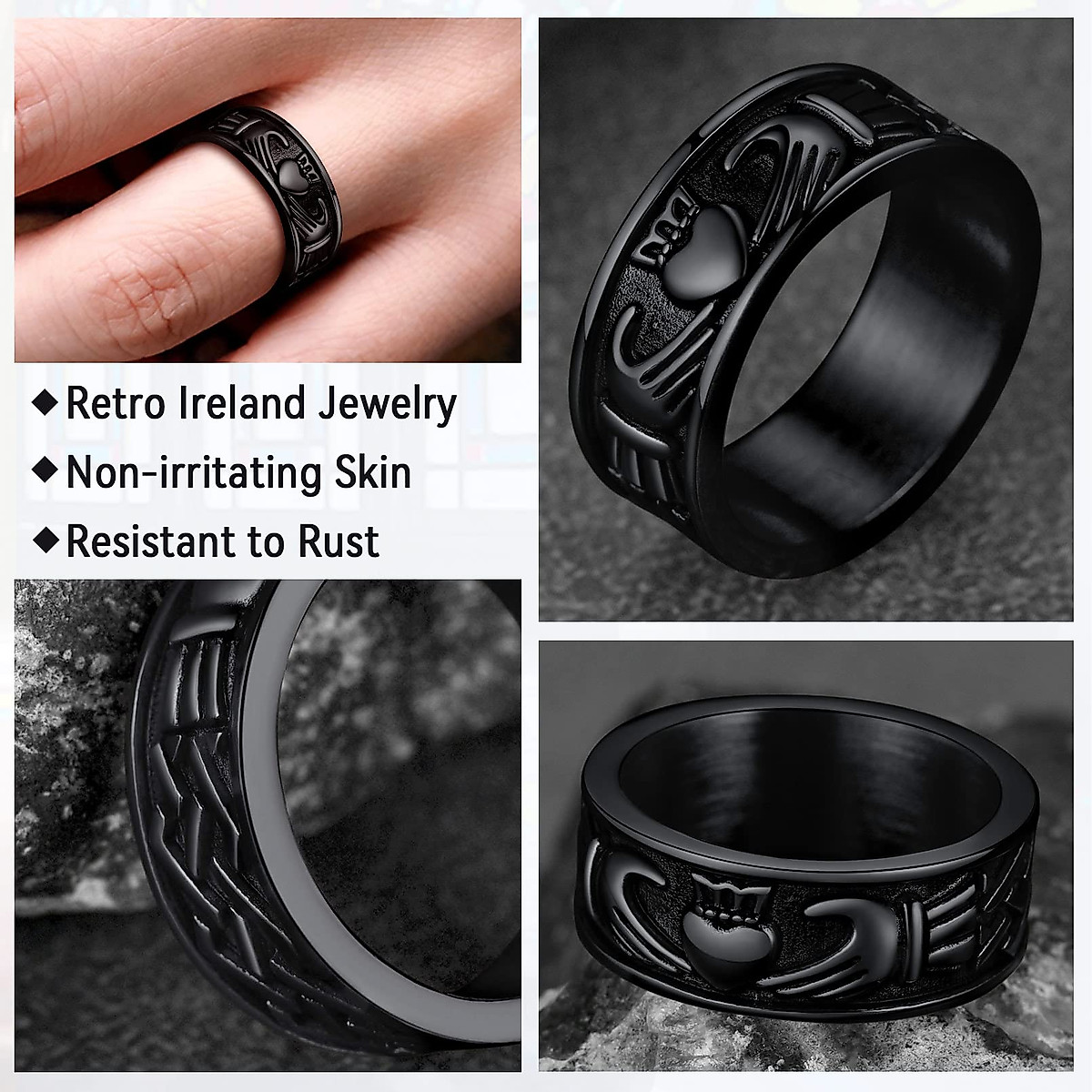 Black Stainless Steel Rings Masculine Wedding Eternity Band Engagement Promise Finger Charming Female Celtic Knot Design