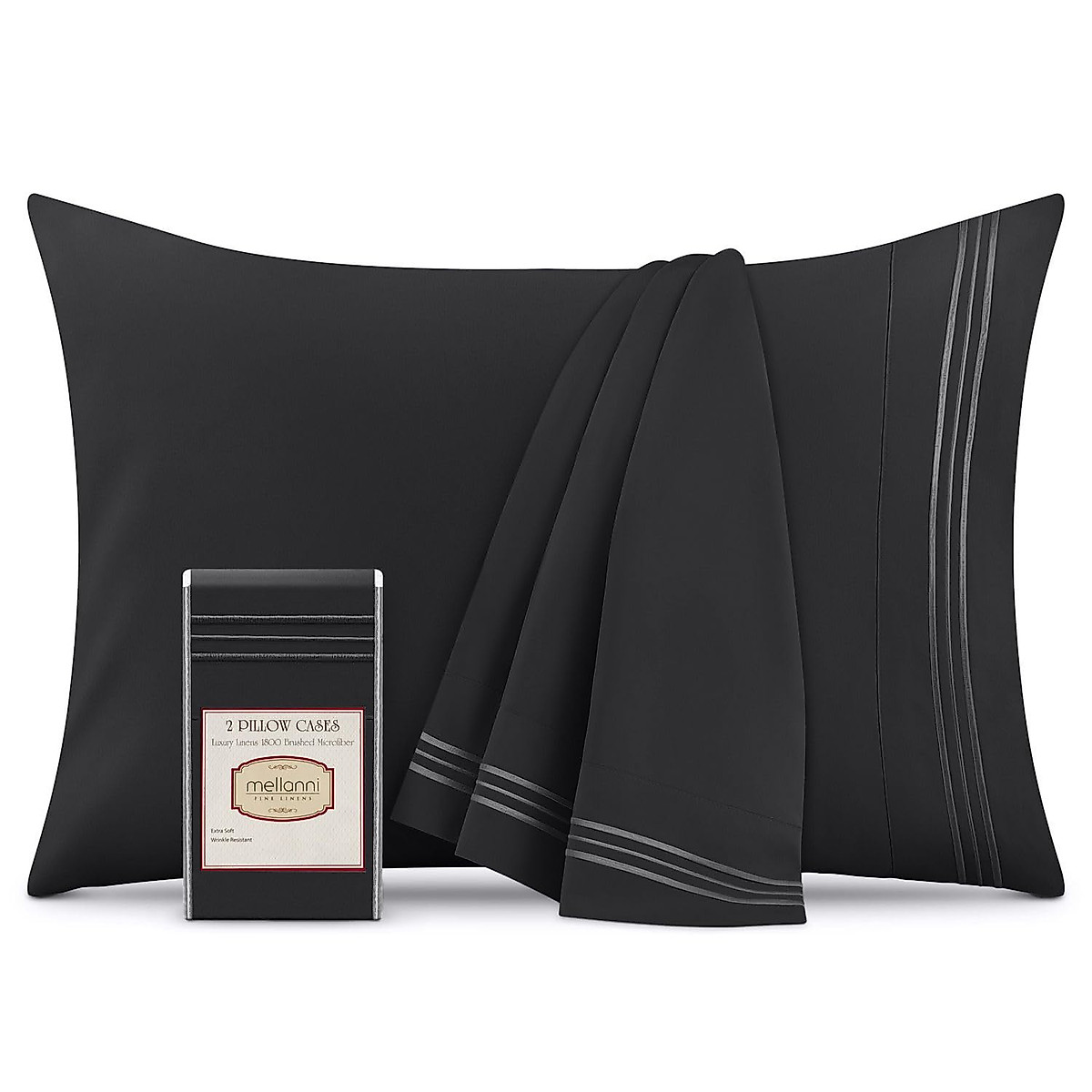 Mellanni Pillow Cases - Luxury, Extra Soft, Cooling Pillow Covers - 2 PC Iconic Collection Pillowcases - Envelope Closure (King 20" x 40", Black)