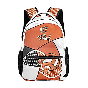 Anneunique Personalized Volleyball Orange Name Backpack Casual Travel Daypack for Hiking Traveling Sport