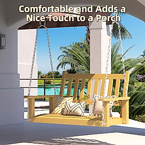 Swing Bench with Heavy Duty Hanging Chains Adjustable Outdoor Wooden Porch Swing [All-Weather Resistant] Outdoor Hanging Swing Bench for Adults/Porch/Yard/Patio(2-Seater)