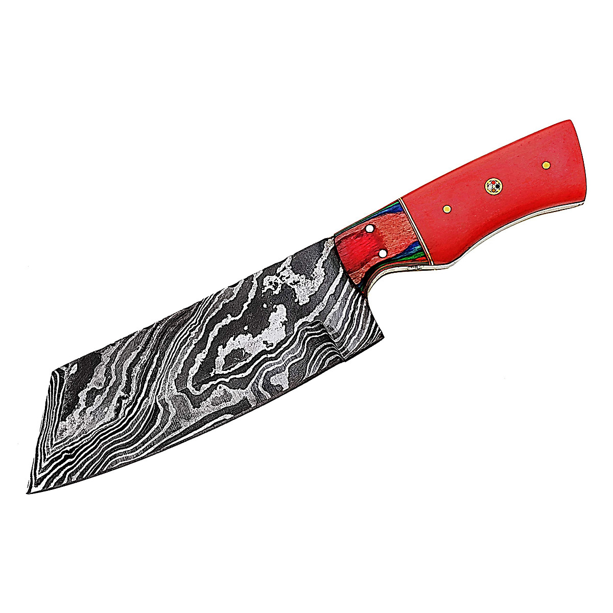 Damascus Steel Hunting Knife - Fixed Blade Knives with Sheath - Firm Grip Handle Made of Rose Wood (Mac)