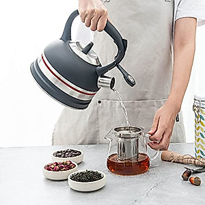 Kanmart Whistling Tea Kettle: 2.5 Quart Premium Stainless Steel Kettle with Capsule Bottom & Anti-Hot Ergonomic Handle, Tea Pot for Stove Top Gas Electric Applicable - Black